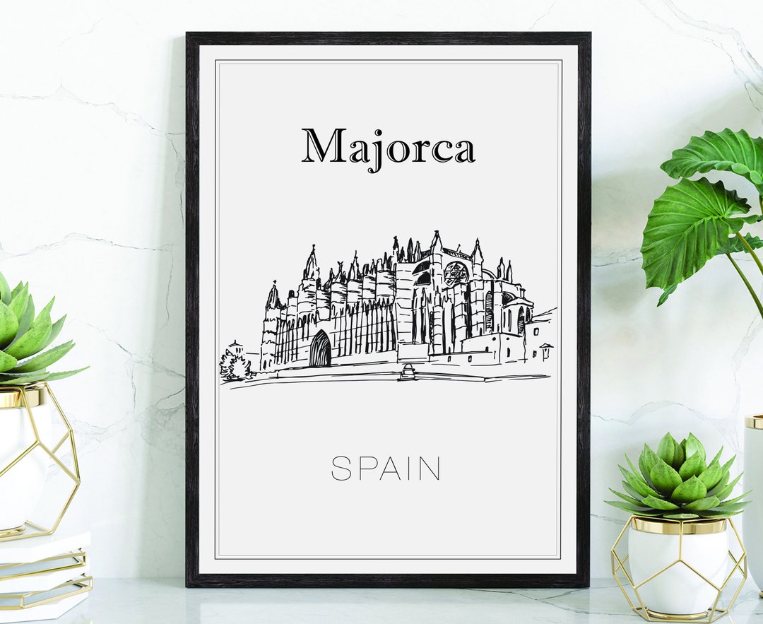 Hand Drawn Poster, Majorca Travel Poster, Spain Majorca Poster Wall Art ...