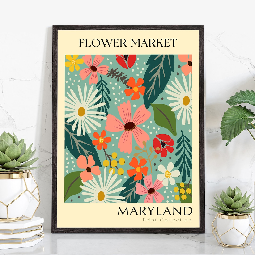 Maryland State Flower Print, USA States Poster, Maryland Flower Market ...