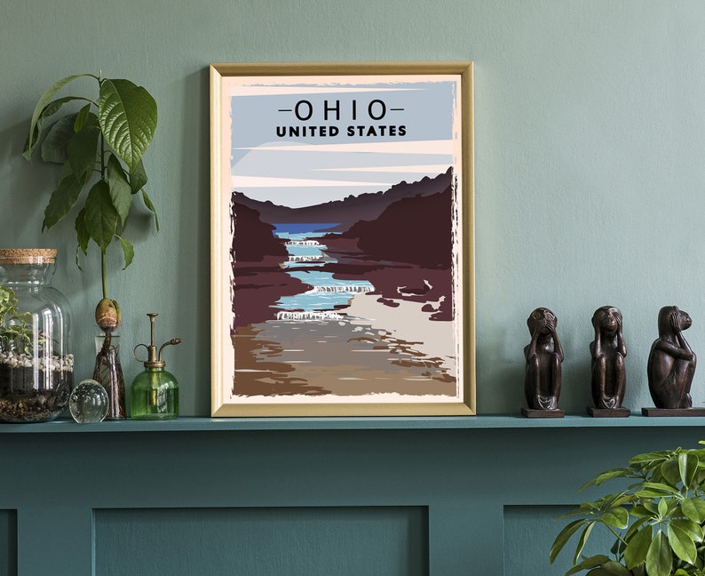 Retro Style Travel Poster, Ohio Vintage Rustic Poster Print, Home Wall ...