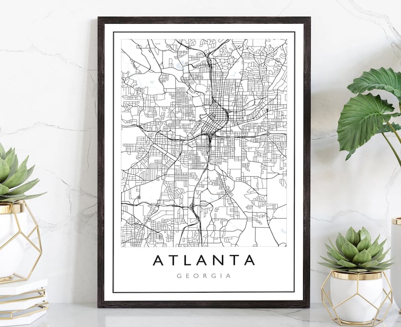 Atlanta Map Atlanta City Road Map Poster Atlanta Georgia - Etsy