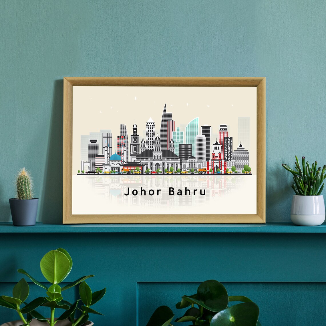 JOHOR BAHRU Illustration Skyline Poster, Modern Skyline Cityscape ...