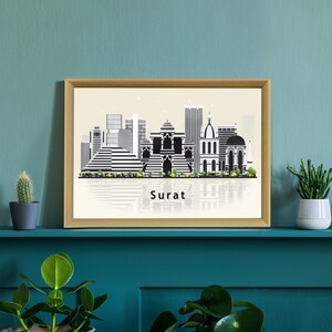 SURAT INDIA Illustration Skyline Poster, Modern Skyline Cityscape ...