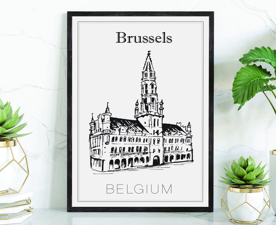 Hand Drawn Poster, Brussels Travel Poster, Belgium Poster Wall Art ...