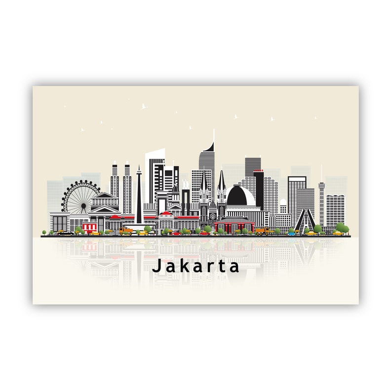 JAKARTA INDONESIA Illustration Skyline Poster, Modern Skyline Cityscape ...