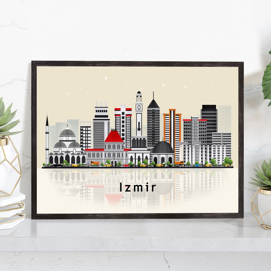 IZMIR TURKEY Illustration Skyline Poster, Modern Skyline Cityscape ...