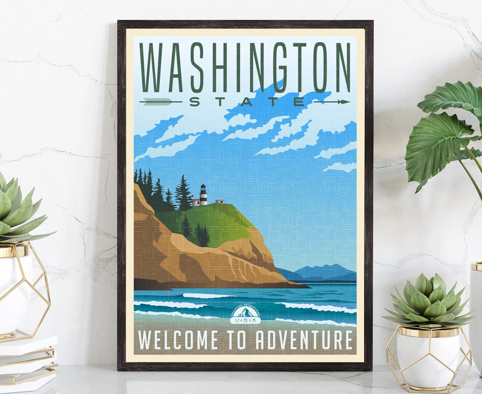 Retro Style Travel Poster, Washington Vintage Rustic Poster Print, Home ...