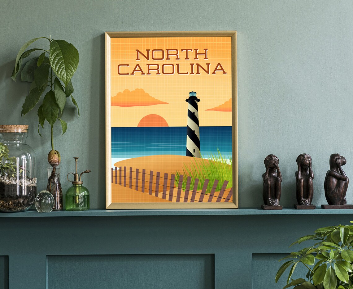 Retro Style Travel Poster, North Carolina Vintage Rustic Poster Print ...