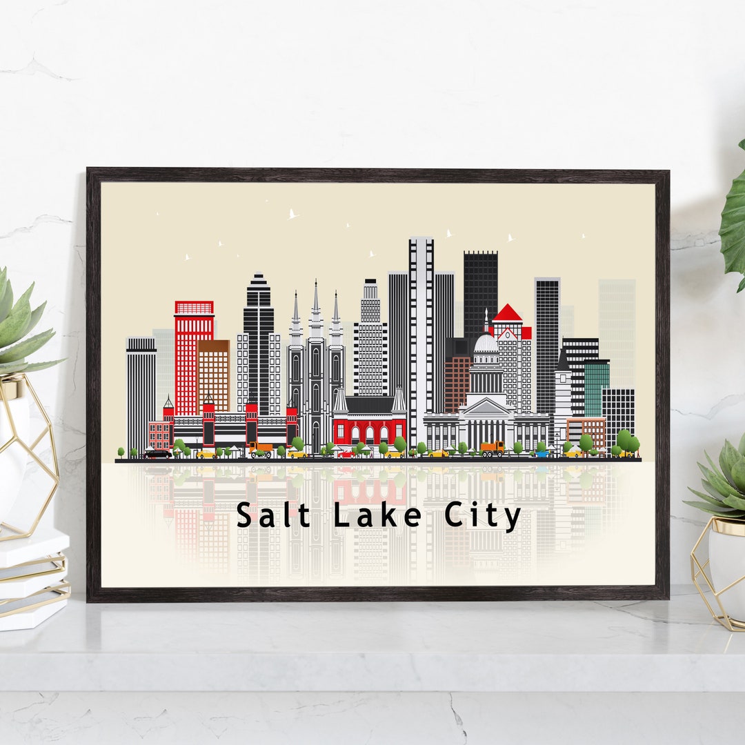 SALT LALE CITY Utah Illustration Skyline Poster, Utah Modern Skyline ...