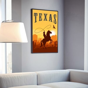 Retro Style Travel Poster, Texas Vintage Rustic Poster Print, Home Wall ...