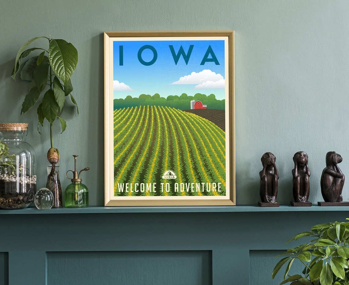 Retro Style Travel Poster Iowa Vintage Rustic Poster Print | Etsy