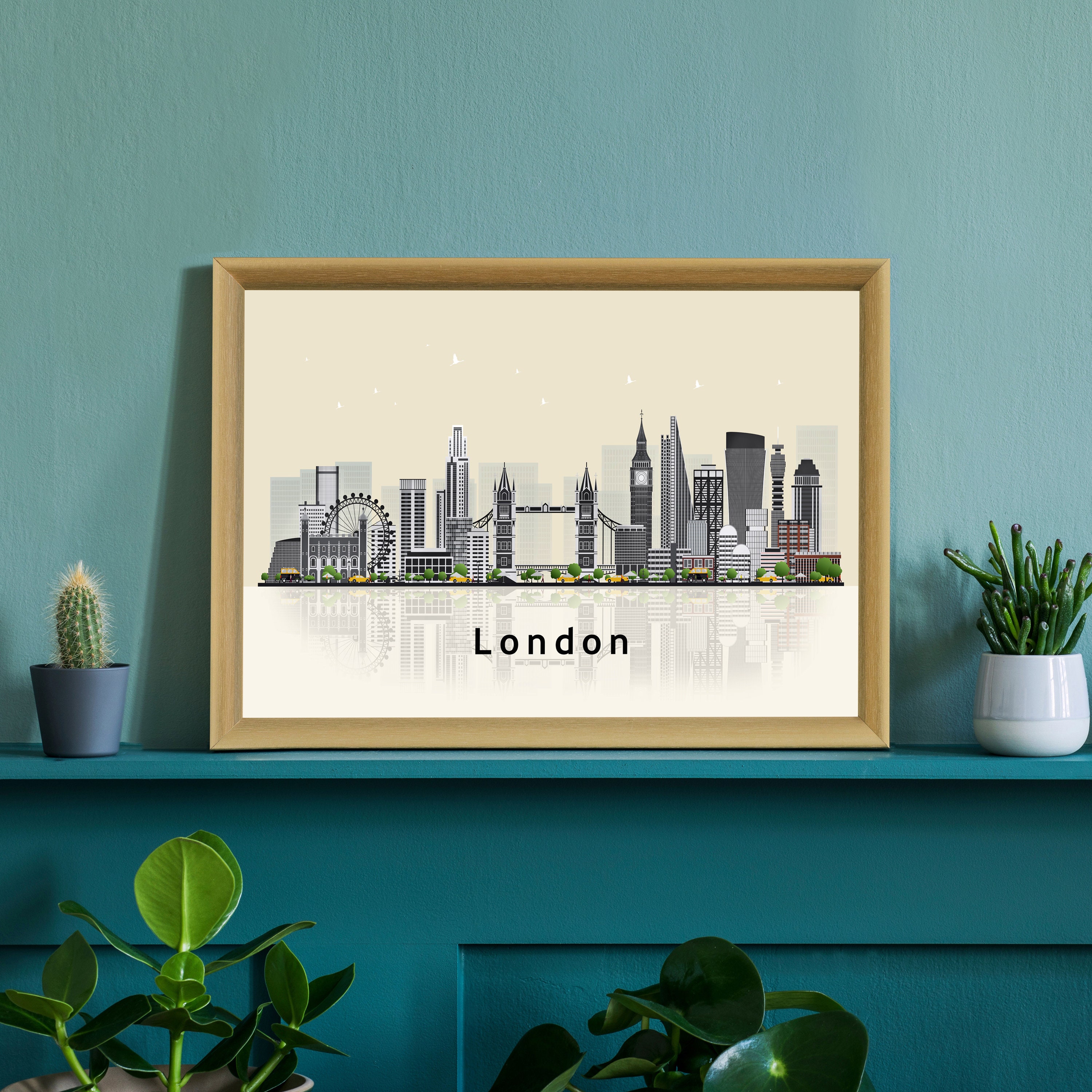 LONDON ENGLAND Illustration Skyline Poster, Modern Skyline Cityscape ...