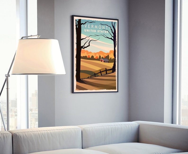 Retro Style Travel Poster, Vermont Vintage Rustic Poster Print, Home ...