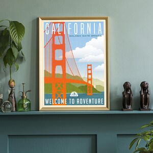 Retro Style Travel Poster, California Vintage Rustic Poster Print, Home ...