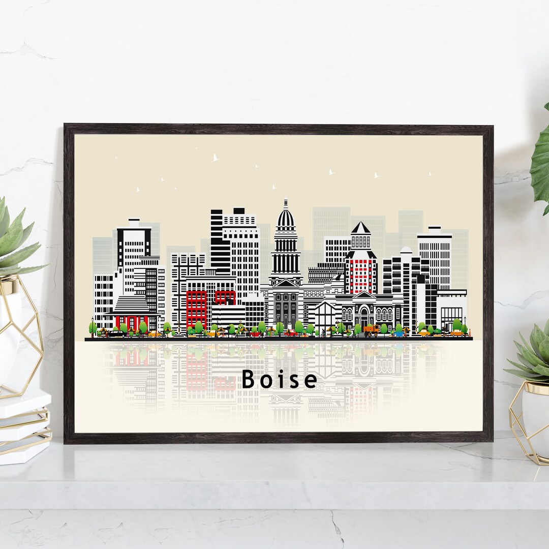 BOISE IDAHO Illustration Skyline Poster, Idaho Modern Skyline Cityscape ...