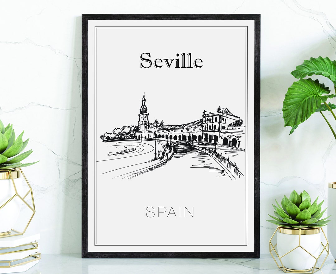 Hand Drawn Poster, Seville Travel Poster, Seville Poster Wall Art ...