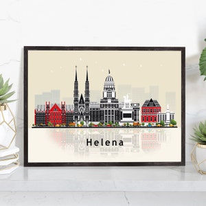 HELENA MONTANA Illustration Skyline Poster, Montana State Modern ...