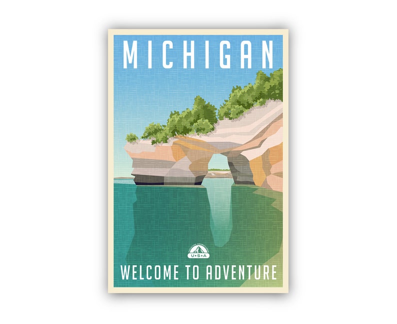 Retro Style Travel Poster Michigan Vintage Rustic Poster | Etsy