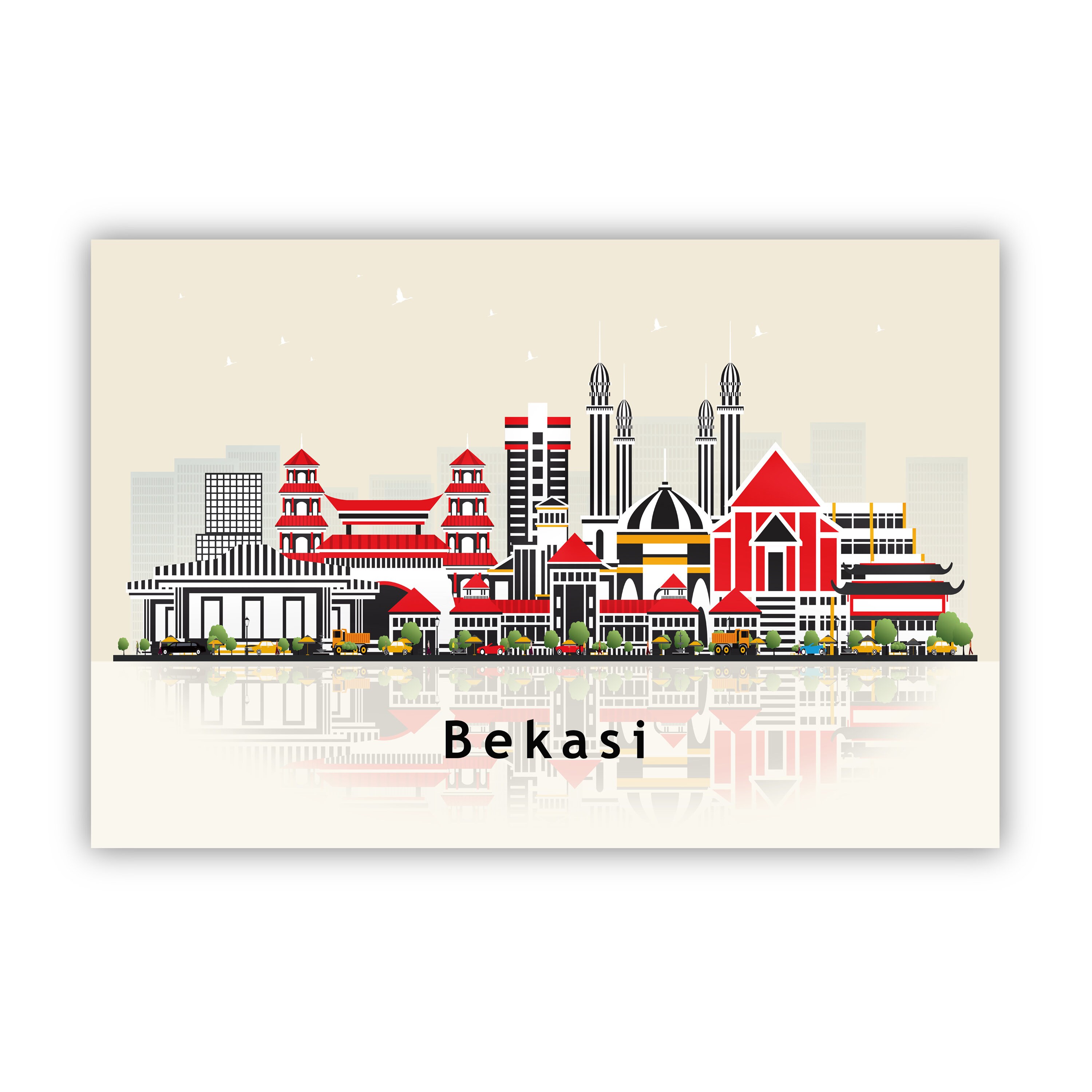 BEKASI INDONESIA Illustration Skyline Poster, Modern Skyline Cityscape ...