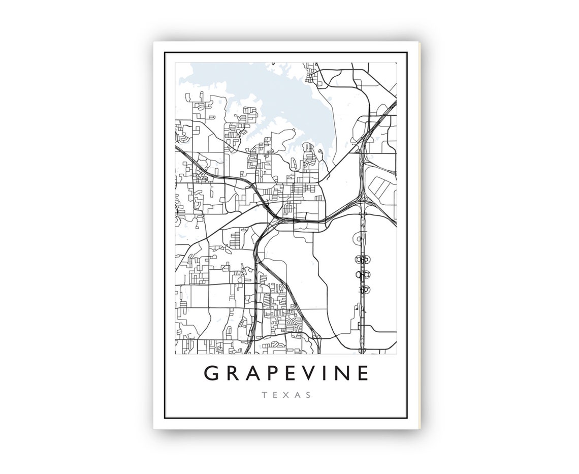 Grapevine Texas City Map Texas City Road Map Poster City | Etsy