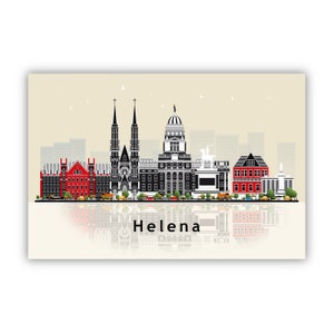 HELENA MONTANA Illustration Skyline Poster, Montana State Modern ...