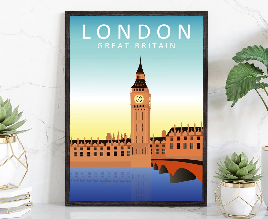 LONDON TRAVEL POSTER, London Great Britain Cityscape and Landmark ...