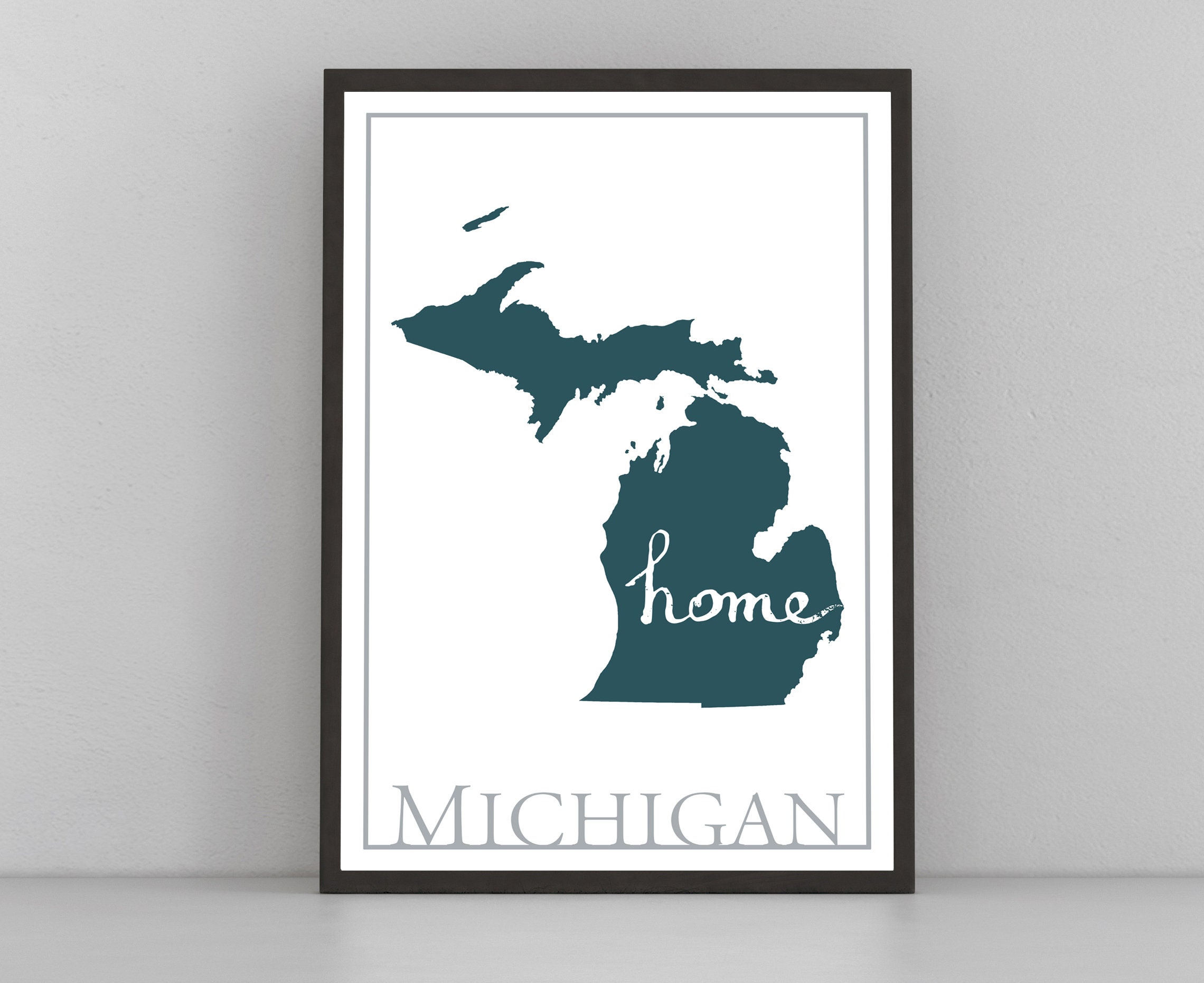 Michigan Map Wall Art Michigan Modern Map Print Wall Decor | Etsy
