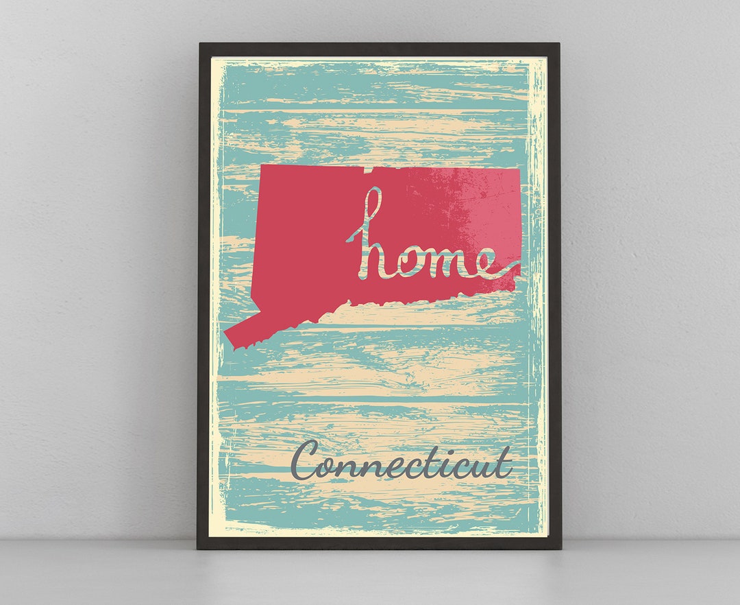 Retro Style Travel Poster, Connecticut Vintage State Map Poster Prints ...