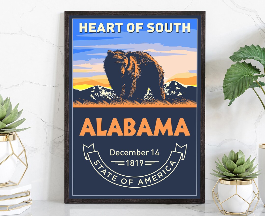United States Alabama State Poster, Alabama Poster Print, Alabama State ...