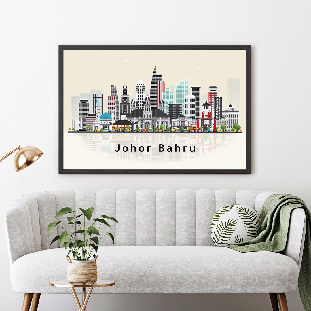 JOHOR BAHRU Illustration Skyline Poster, Modern Skyline Cityscape ...