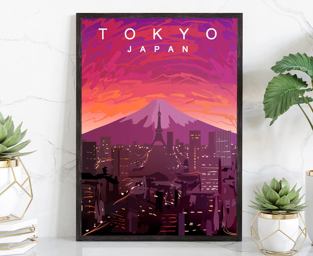 TOKYO TRAVEL POSTER, Tokyo Japan Cityscape and Landmark Poster Wall Art ...