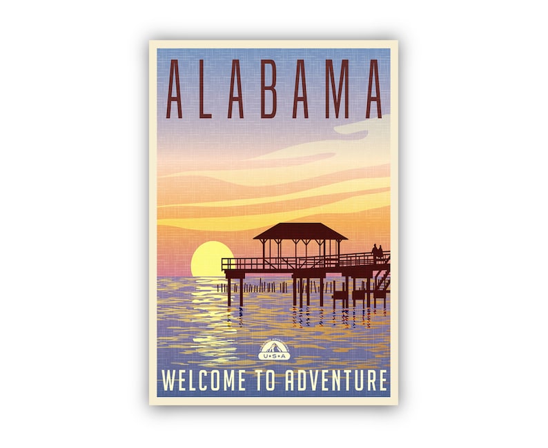 Retro Style Travel Poster, Alabama Vintage Rustic Poster Print, Home ...