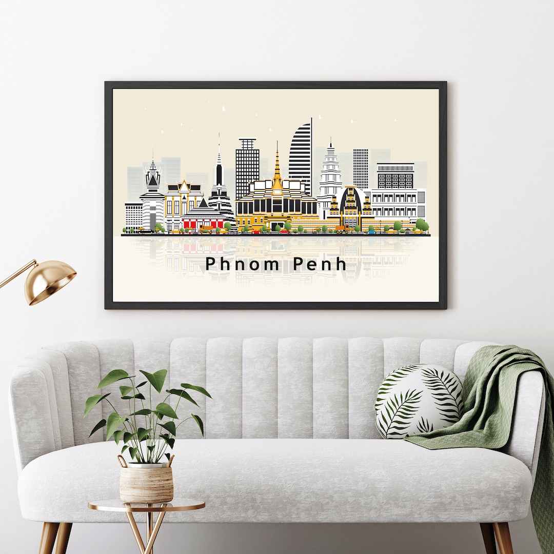PHNOM PENH CAMBODIA Illustration Skyline Poster, Modern Skyline ...
