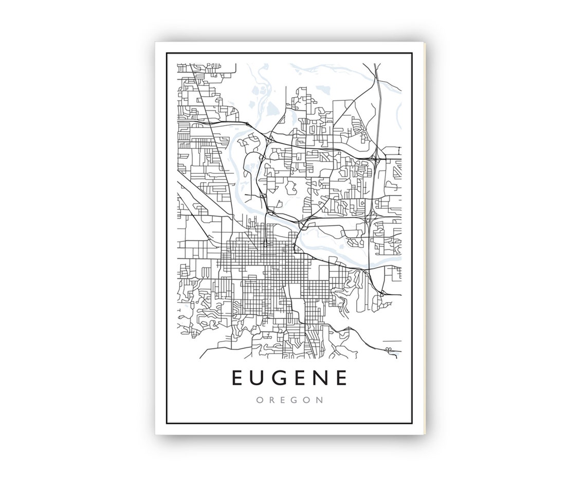 Eugene Oregon City Map Eugene City Road Map Poster City | Etsy