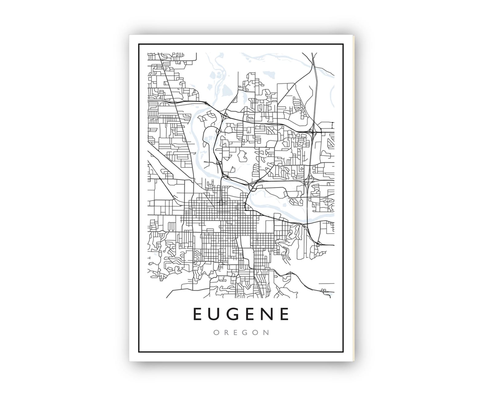 Eugene Oregon City Map Eugene City Road Map Poster City | Etsy