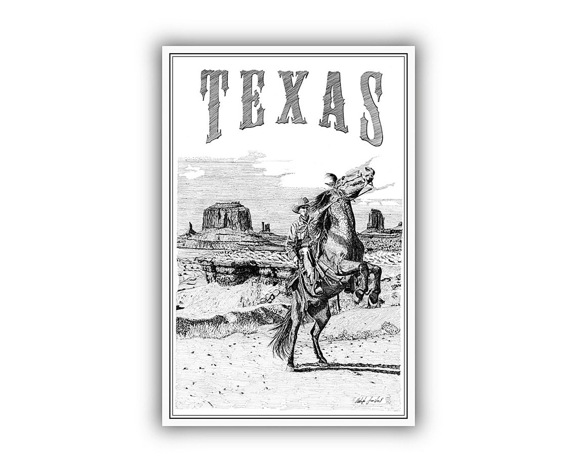 Hand Made Retro Style Travel Poster Texas Vintage Rustic | Etsy