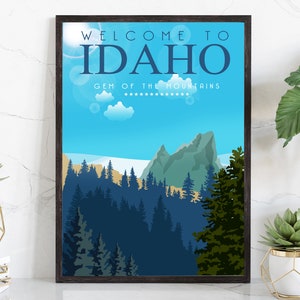 Retro Vintage Style Travel Poster, Idaho Vintage Rustic Poster Print ...