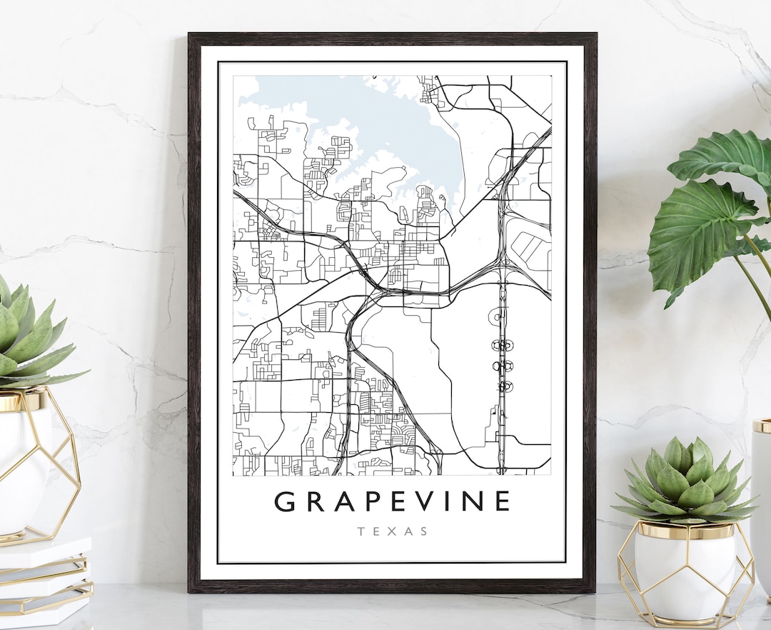 Grapevine Texas City Map, Texas City Road Map Poster, City Street Map ...