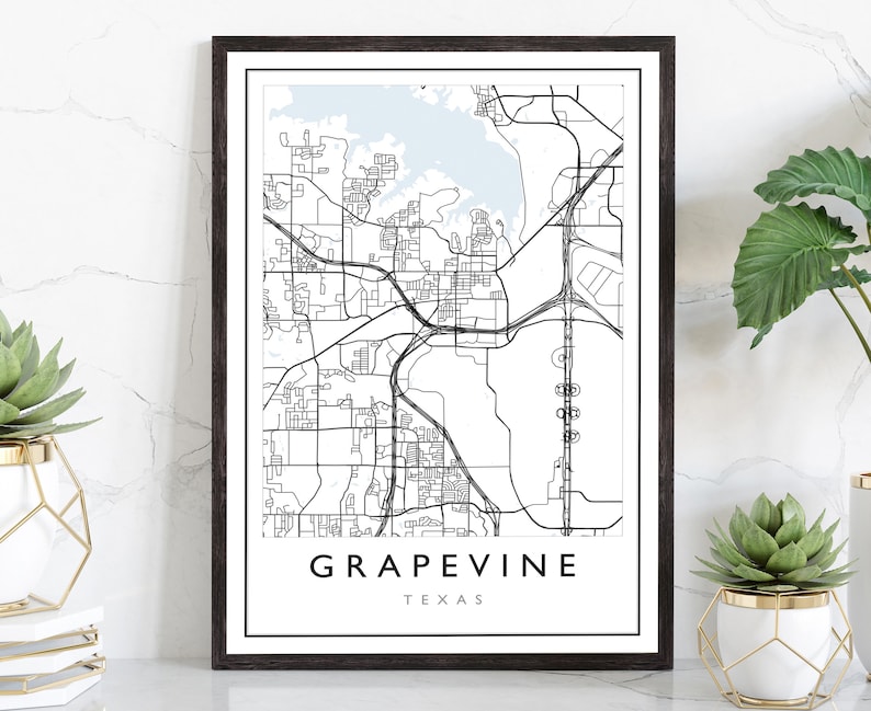 Grapevine Texas City Map Texas City Road Map Poster City | Etsy