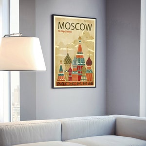 Retro Style Travel Poster, Moscow Vintage Rustic Poster Print, Home ...