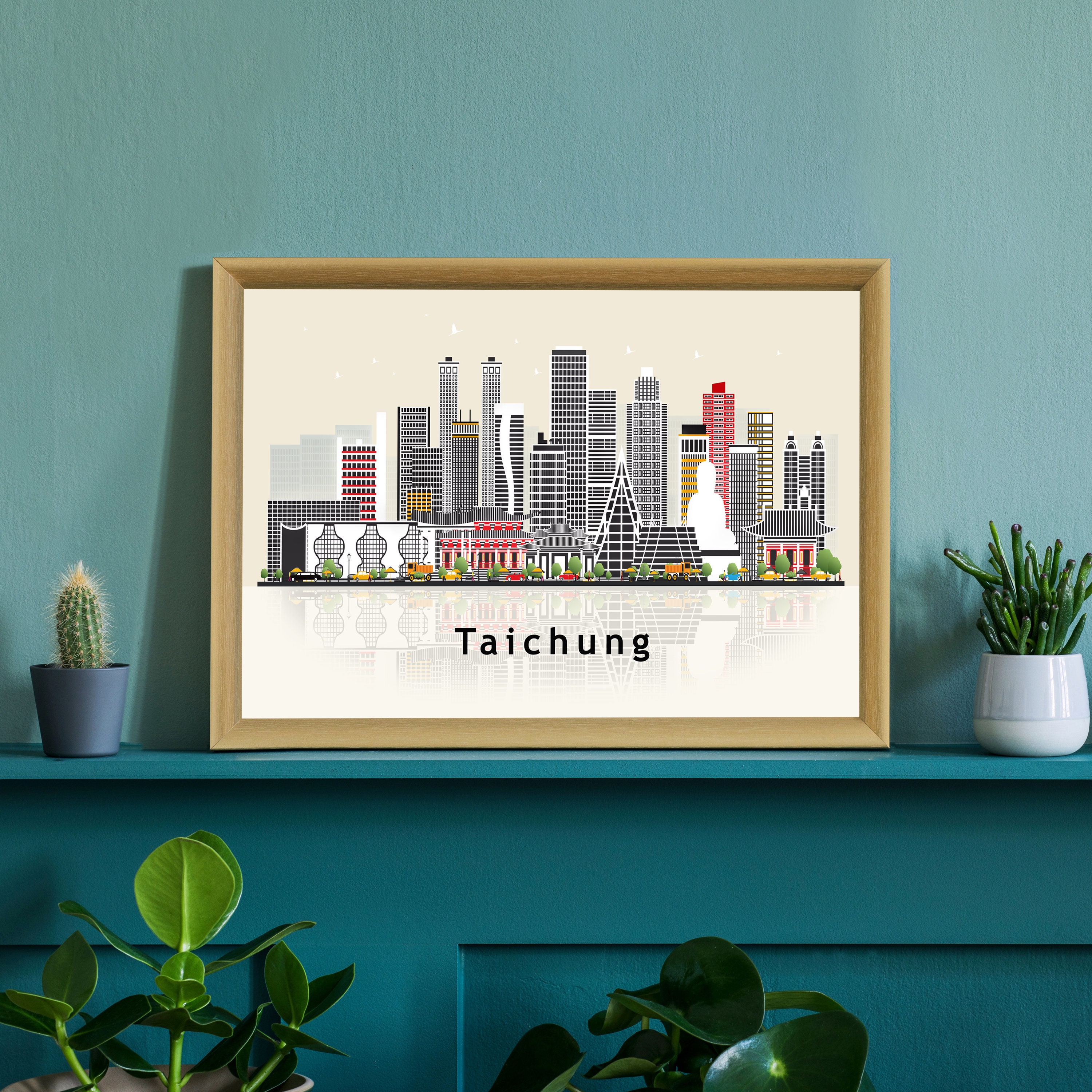 TAICHUNG TAIWAN Illustration Skyline Poster, Modern Skyline Cityscape ...