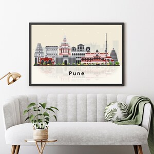 PUNE INDIA Illustration Skyline Poster, Modern Skyline Cityscape Poster ...