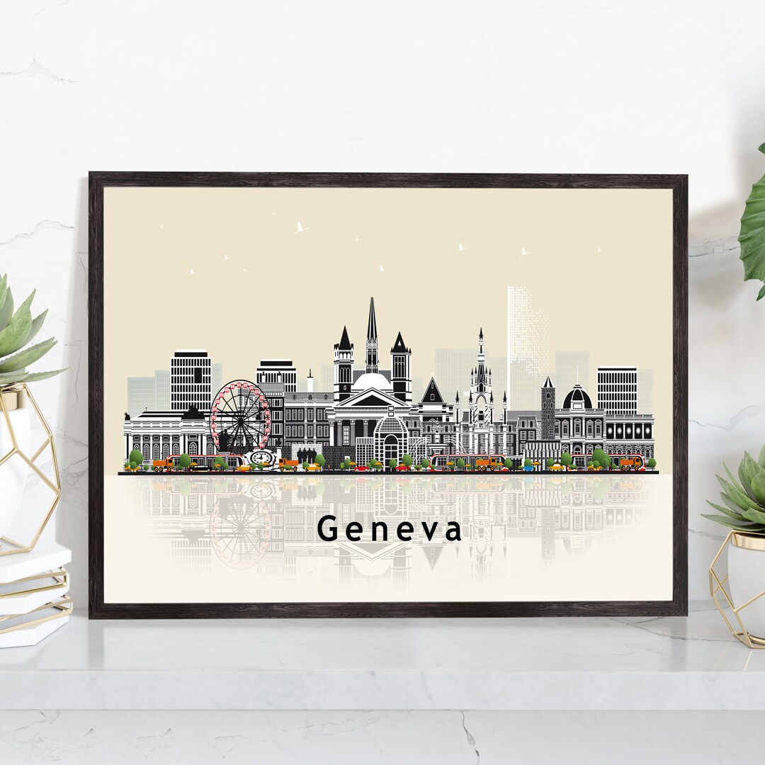 GENEVA SWITZERLAND Illustration Skyline Poster, Modern Skyline ...