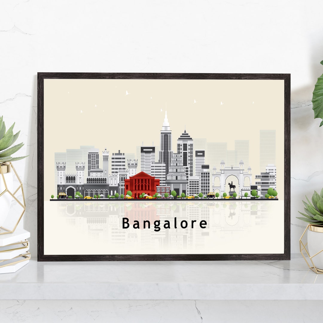 BANGALORE INDIA Illustration Skyline Poster, Modern Skyline Cityscape ...