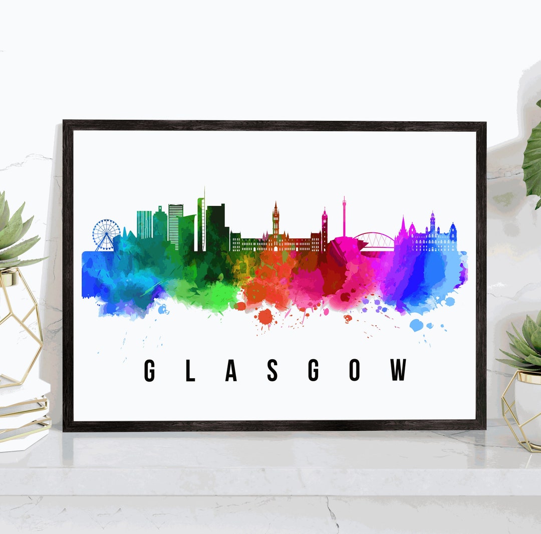 GLASGOW - SCOTLAND Poster, Skyline Poster Cityscape and Landmark ...