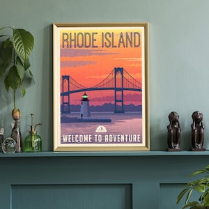 Retro Style Travel Poster, Rhode Island Vintage Rustic Poster Print ...