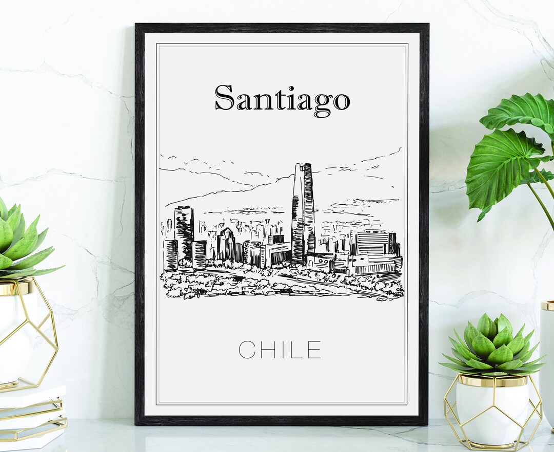 Hand Drawn Poster, Santiago Travel Poster, Chile Posters, Wall Art ...