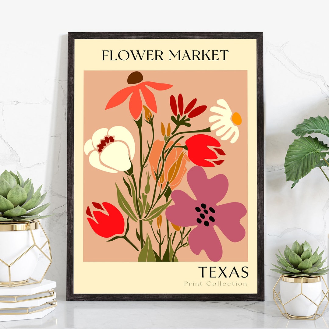 Texas State Flower Print, USA States Poster, Texas Flower Market Poster ...