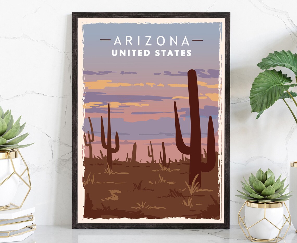 Retro Travel Poster Arizona Vintage State Poster Print Home - Etsy