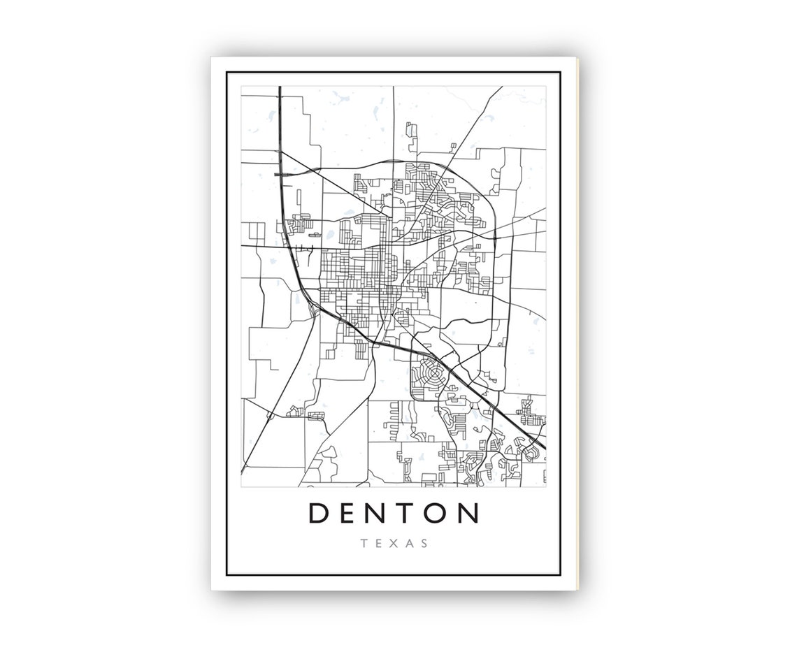Denton Texas City Map Texas City Road Map Poster Print City - Etsy