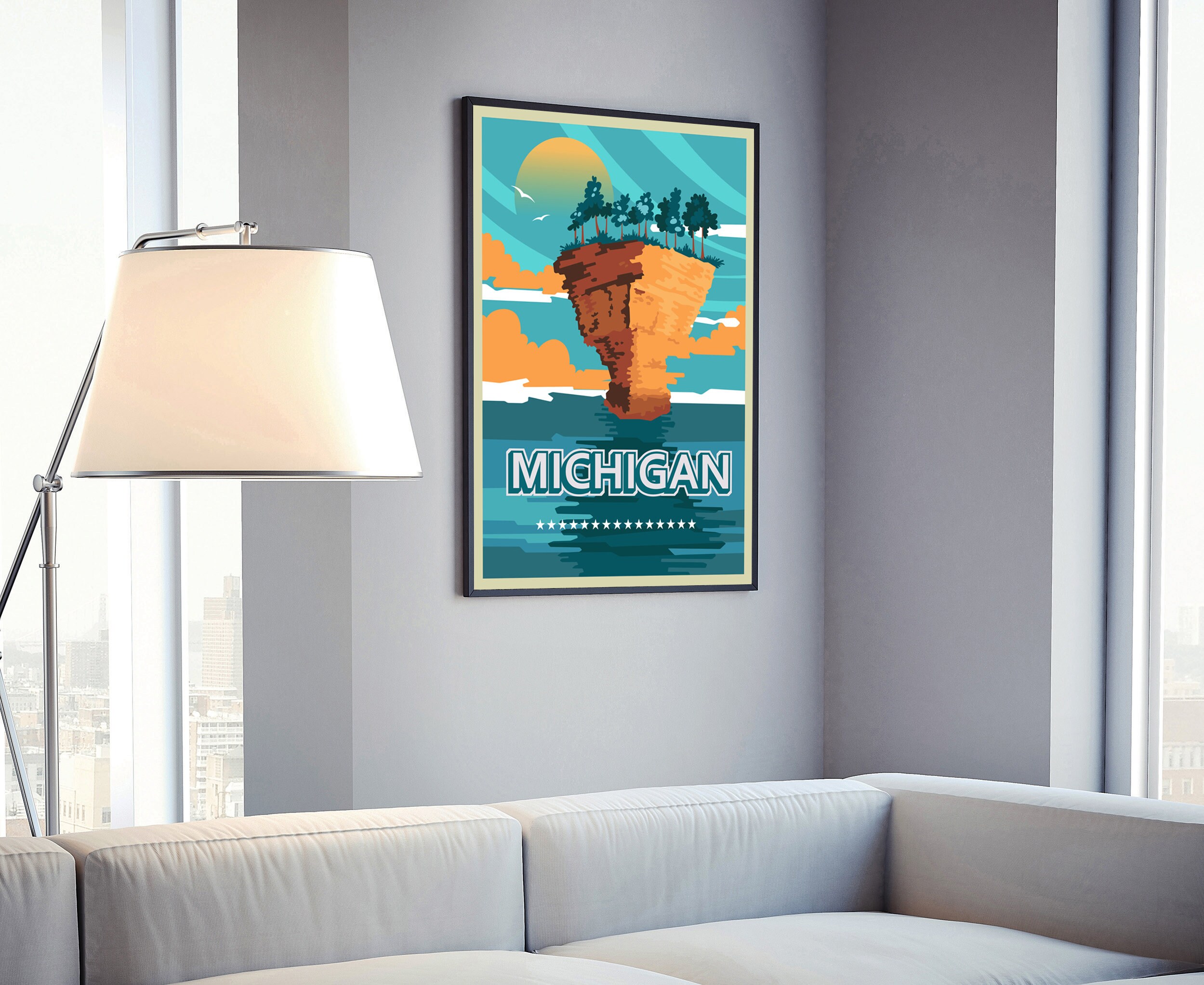 Retro Style Travel Poster, Michigan Vintage Rustic Poster Print, Home ...